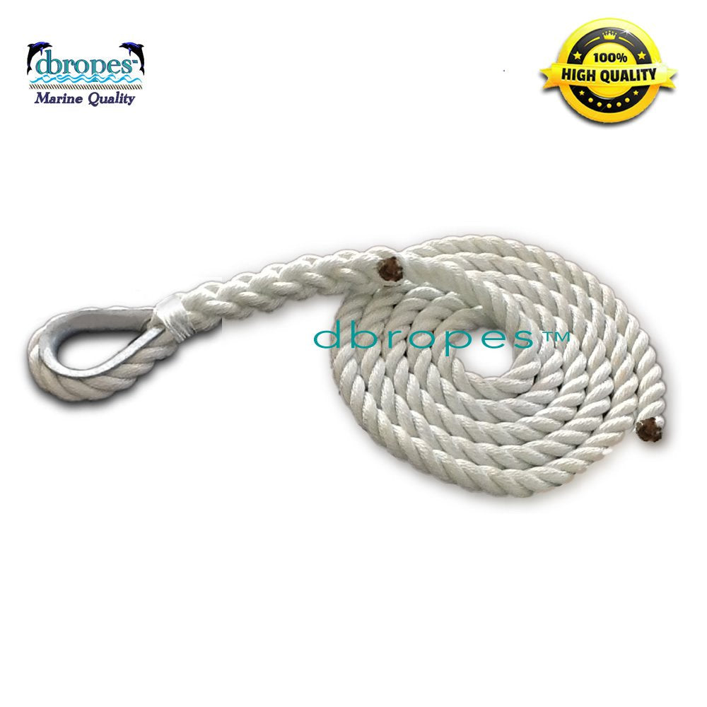 1/2" X 15' Three Strand Mooring Pendant 100% Nylon Rope with SS Thimbl