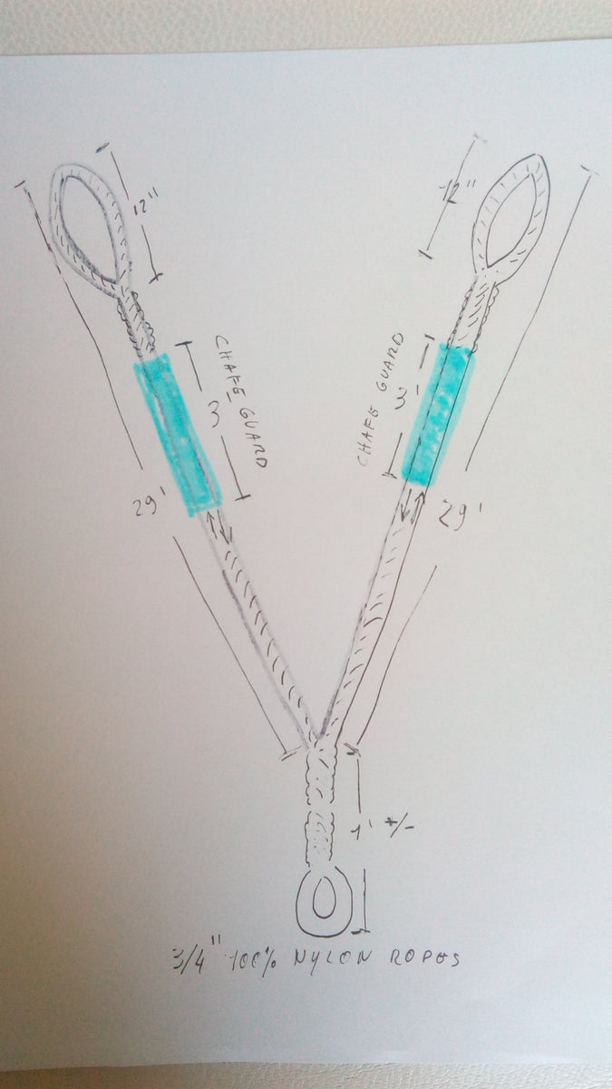 3/4" X 30' Three Strand Double Anchor Shock System 100% Nylon Rope wit