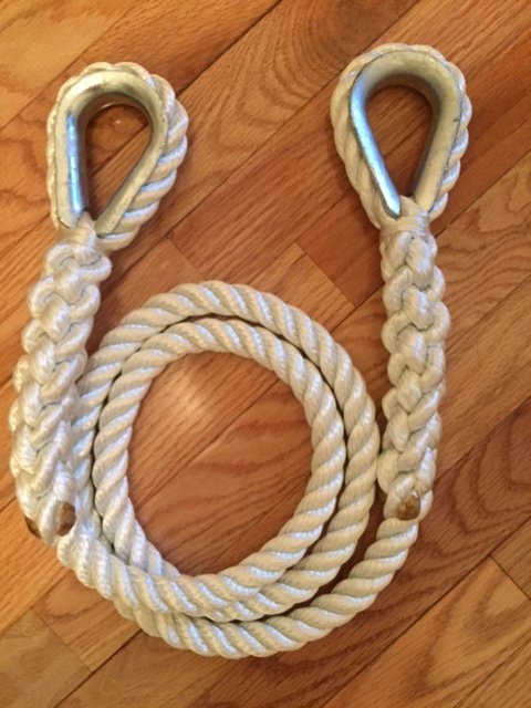 3/4" X 6' Three Strand Mooring Pendant 100% Nylon Rope with 2 Thimbles